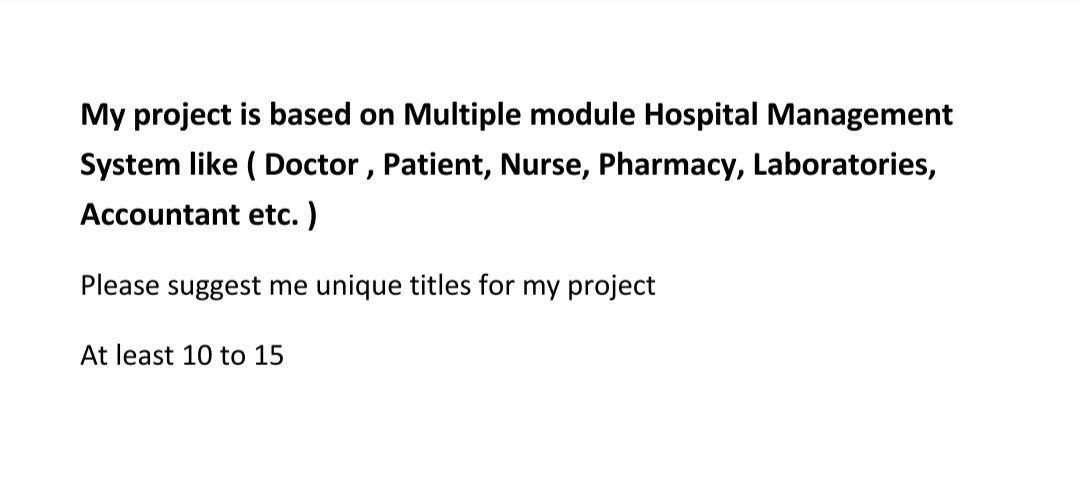 Solved My project is based on Multiple module Hospital | Chegg.com