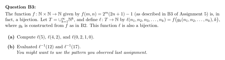 Solved The function f:N×N→N given by f(m,n)=2m(2n+1)−1 (as | Chegg.com