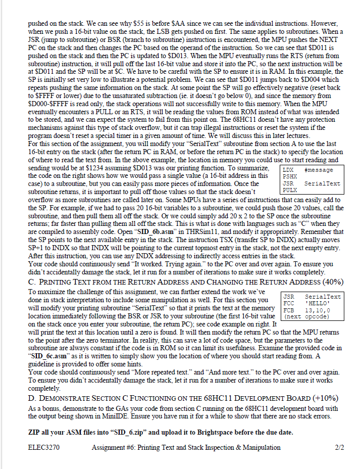 Solved Assignment 6: Printing TeXt and Stack Inspection \& | Chegg.com