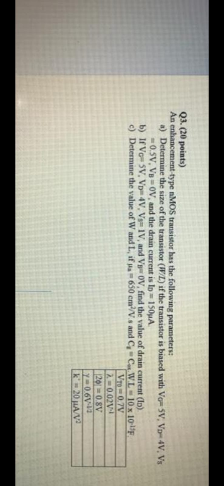 Solved Q3. (20 points) An enhancement-type nMOS transistor | Chegg.com