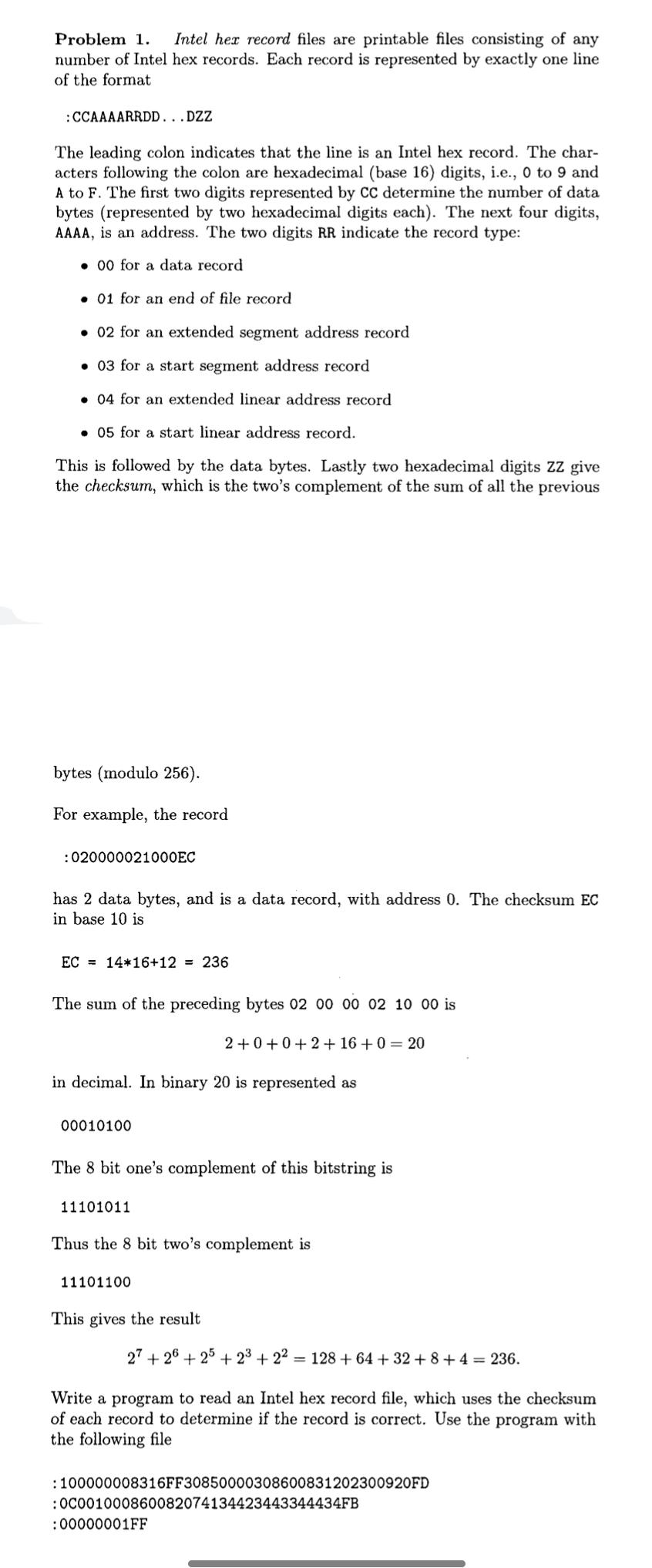 Problem 1. Intel her record files are printable files | Chegg.com