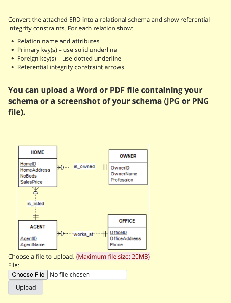 Solved Convert the attached ERD into a relational schema and | Chegg.com