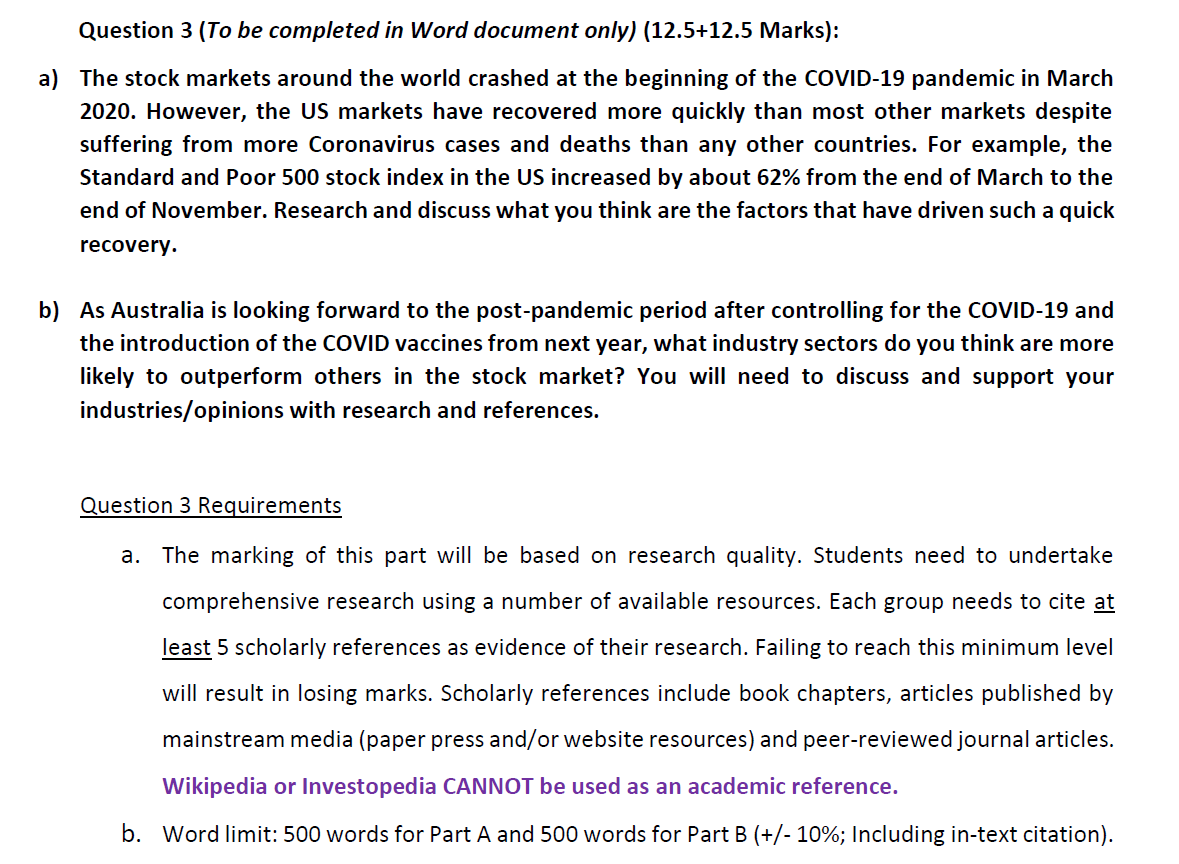 Solved Question 3 (To be completed in Word document only) | Chegg.com