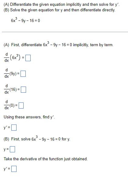 Solved (A) Differentiate the given equation implicitly and | Chegg.com