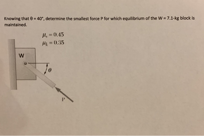 Solved Knowing that 6-40", determine the smallest force P | Chegg.com