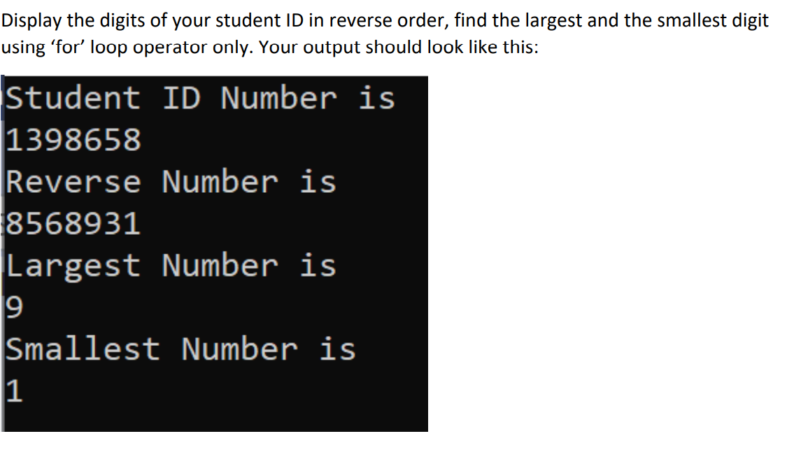 Solved Display the digits of your student ID in reverse | Chegg.com