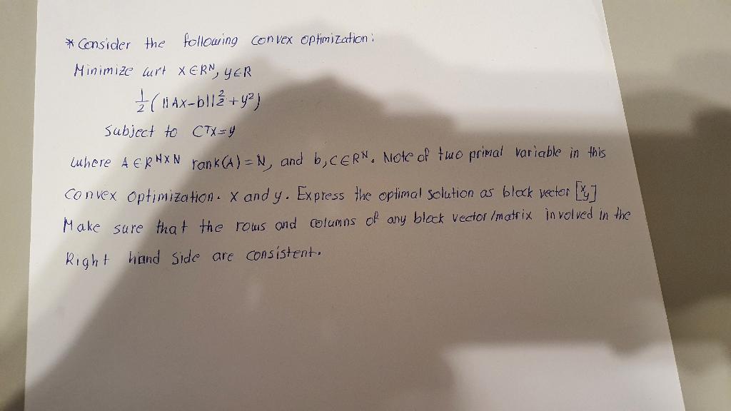Solved * Consider the following convex optimization : | Chegg.com