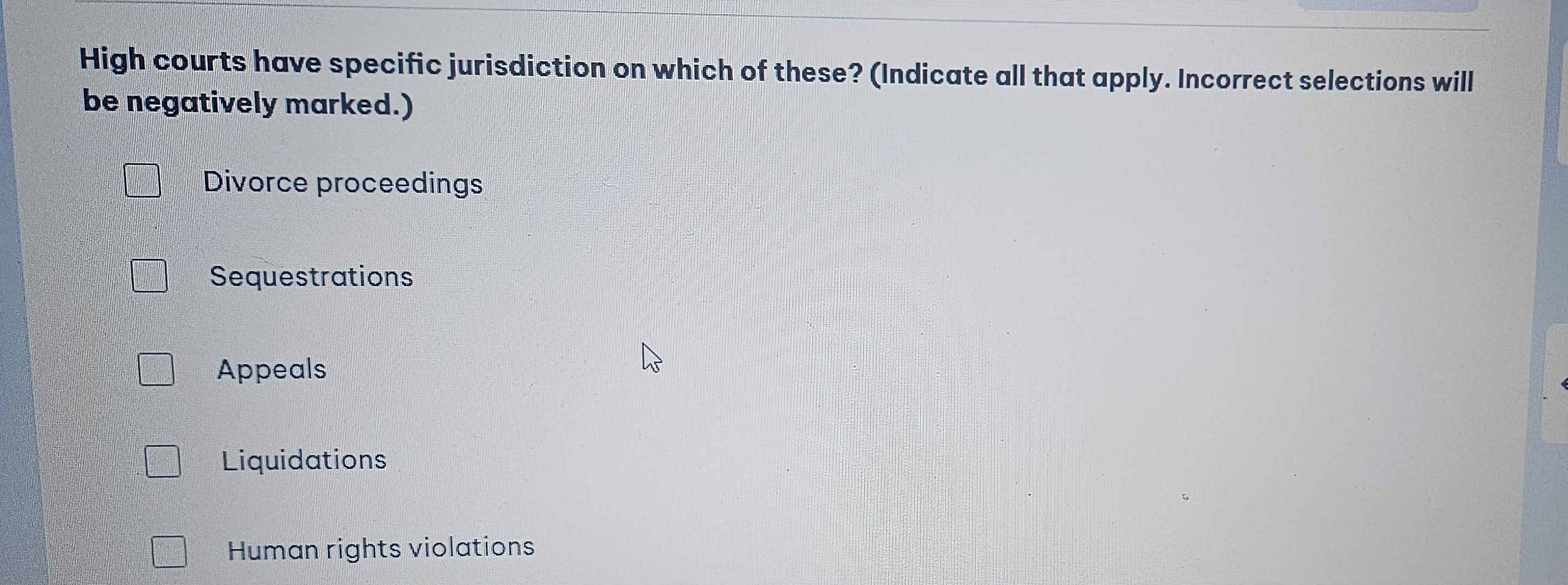 Solved High courts have specific jurisdiction on which of | Chegg.com