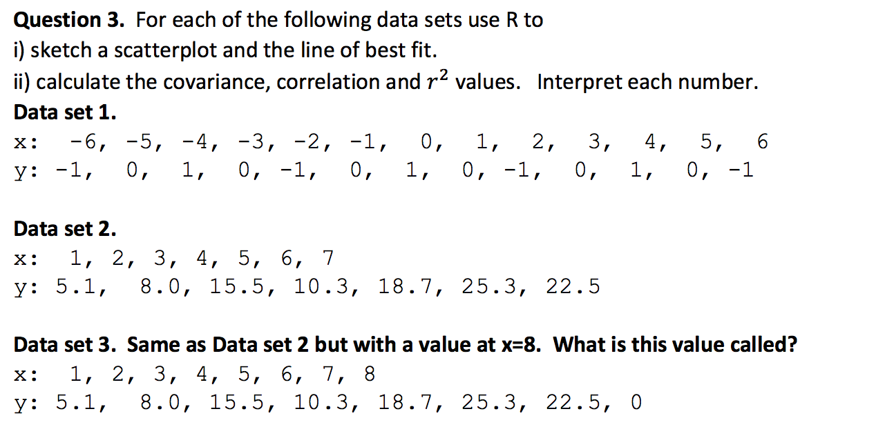 Solved Question 3. For each of the following data sets use R | Chegg.com