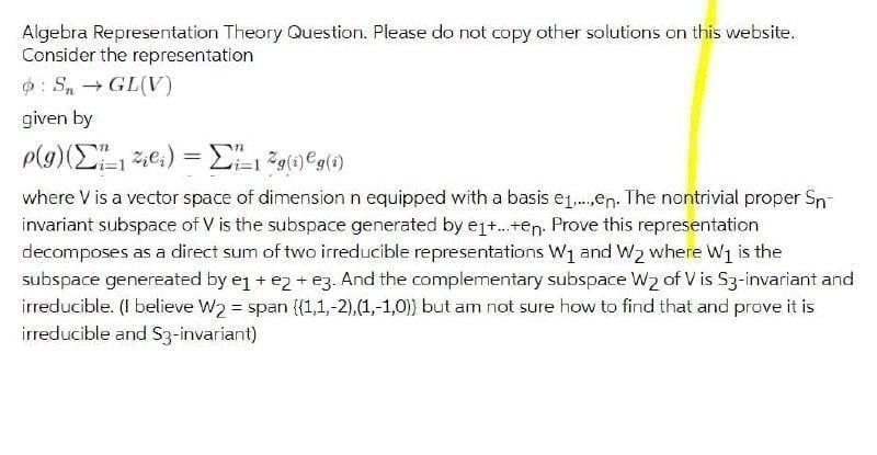 Solved = Algebra Representation Theory Question. Please do | Chegg.com