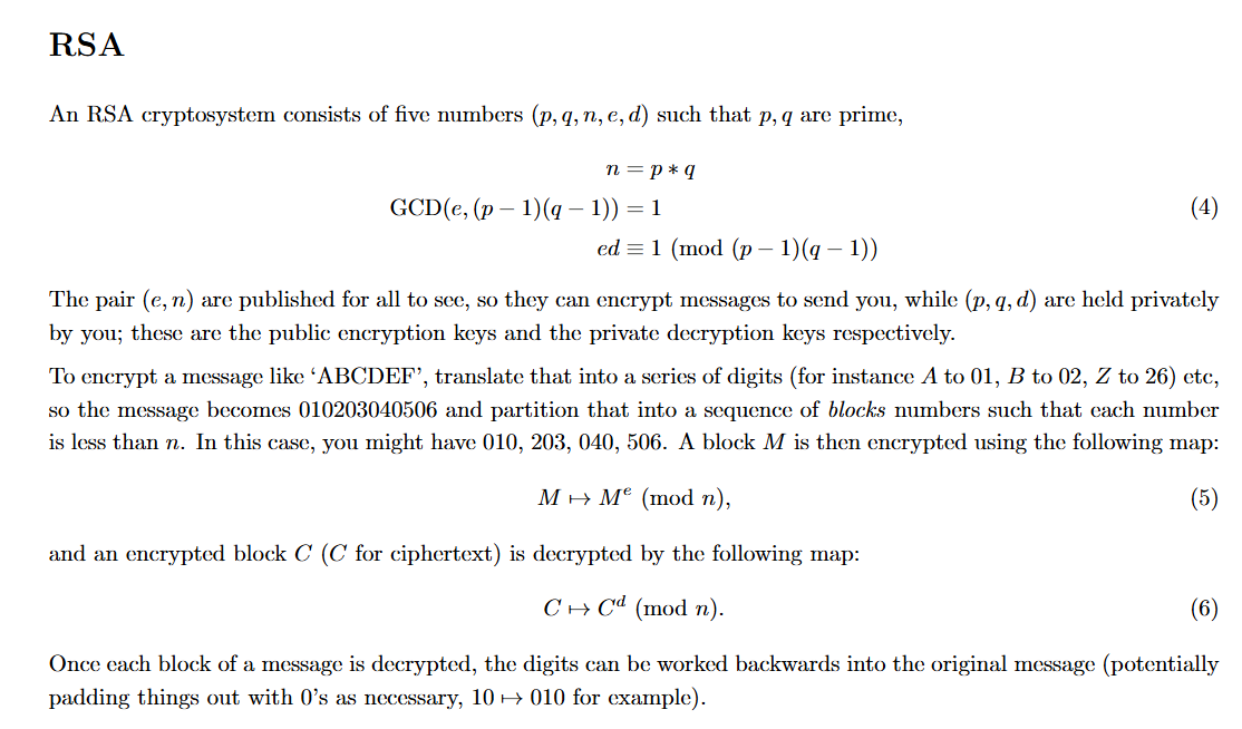 Solved An ﻿RSA cryptosystem consists of ﻿five numbers | Chegg.com