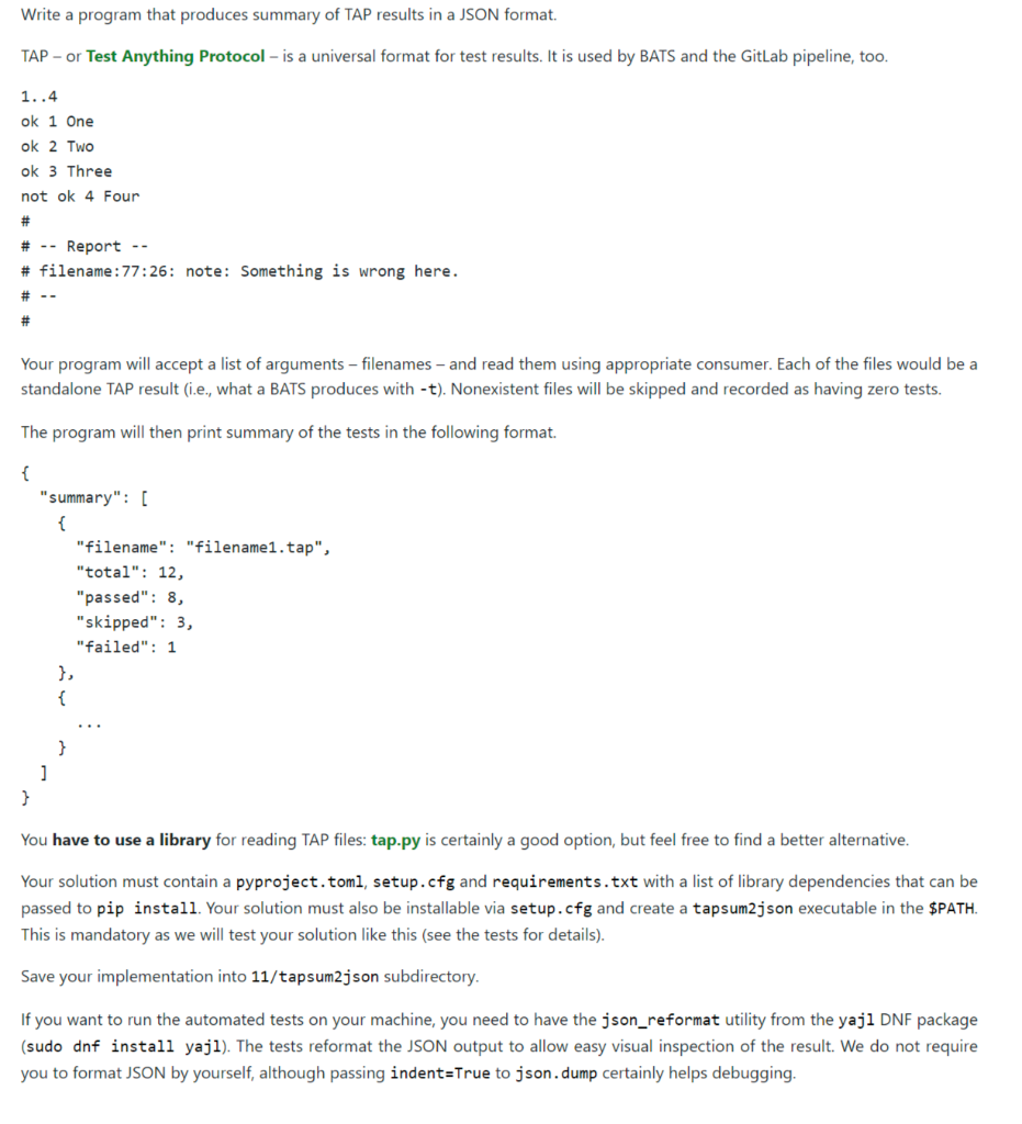 Write a program that produces summary of TAP results | Chegg.com
