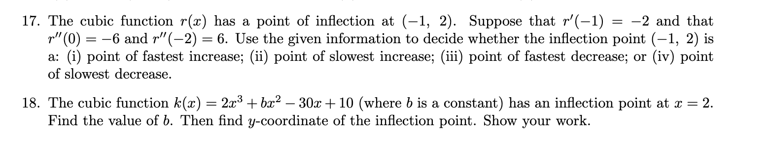 Solved 17. The cubic function r(x) has a point of inflection | Chegg.com