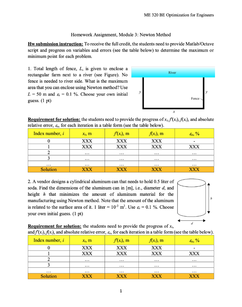 Solved ME 320 BE Optimization for Engineers Homework | Chegg.com