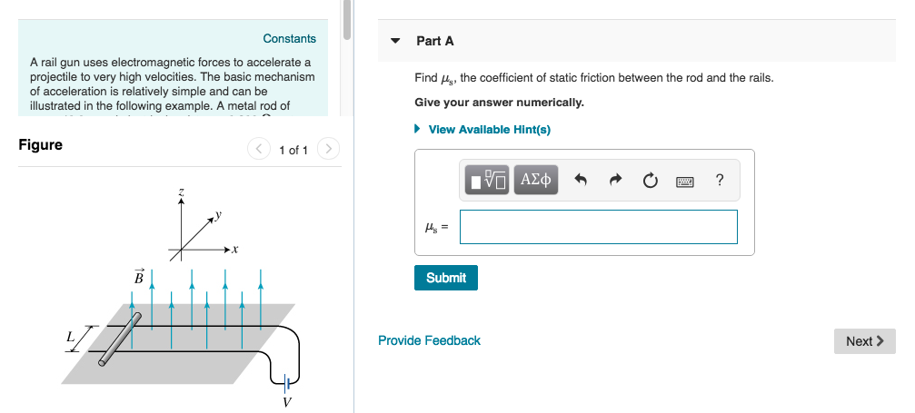 Solved Constants Part A A rail gun uses electromagnetic | Chegg.com