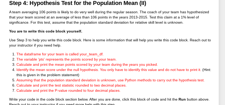 Step 4: Hypothesis Test for the Population Mean (II) | Chegg.com