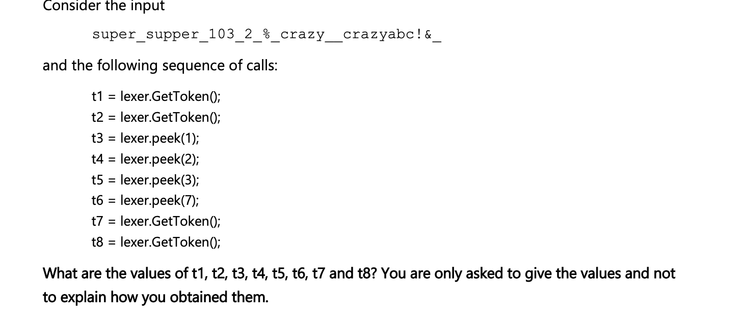 Solved Problem 1. Consider the following list of tokens over | Chegg.com