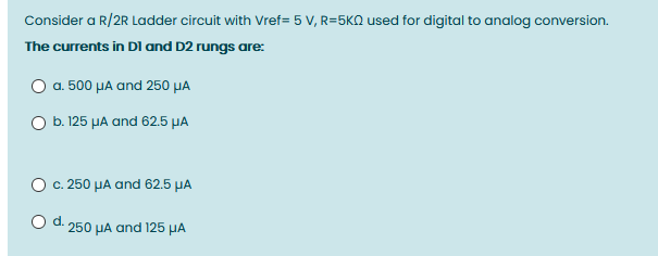 Solved Consider a R/2R Ladder circuit with Vref= 5 V, R=5K0 | Chegg.com