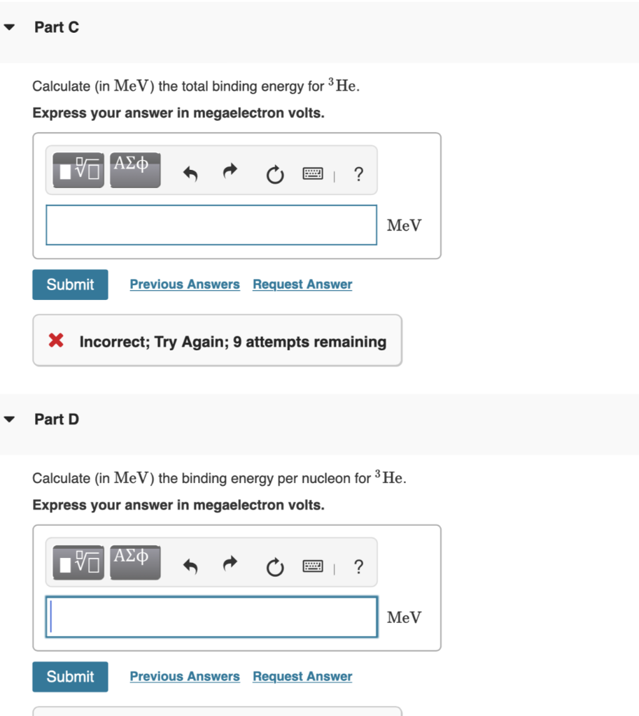 Solved Calculate (in MeV ) the total binding energy for 3H. | Chegg.com