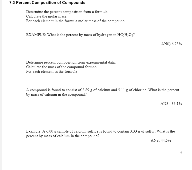 Solved 7.3 Percent Composition of Compounds Determine the | Chegg.com