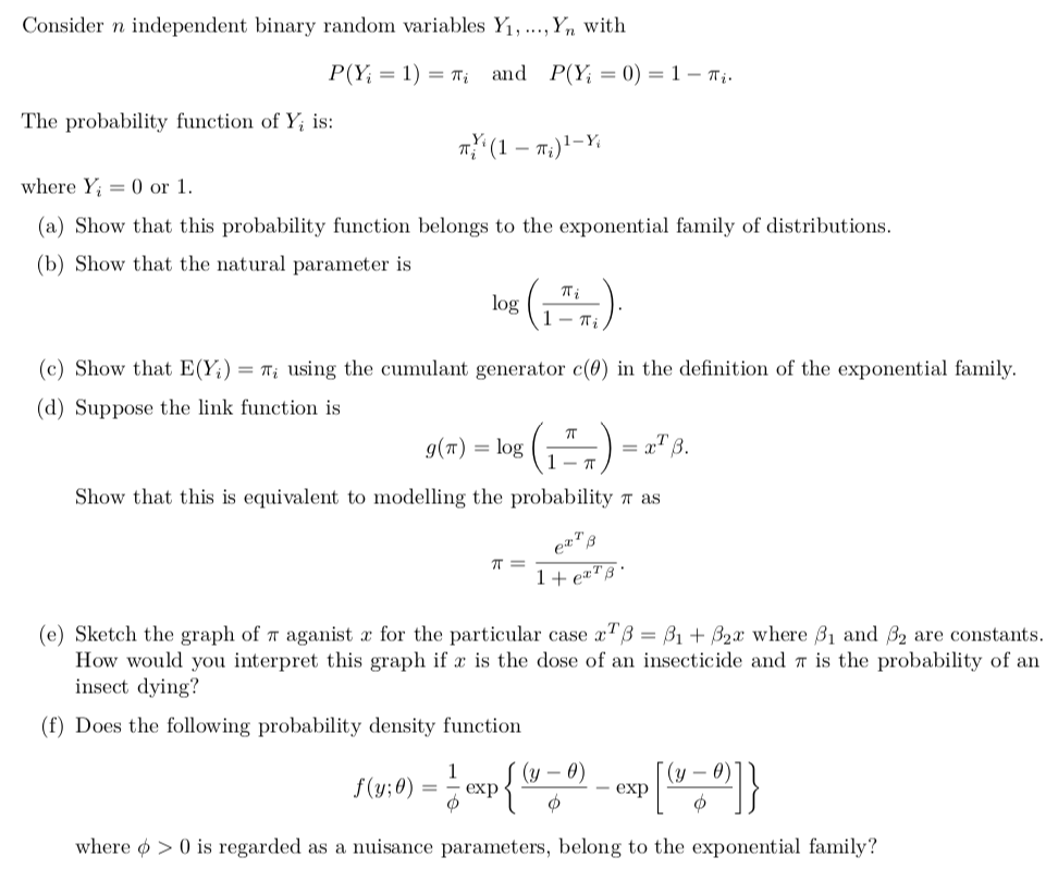 Solved Consider n independent binary random variables Y1, | Chegg.com