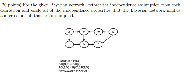 Solved (20 points) For the given Bayesian network: extract | Chegg.com
