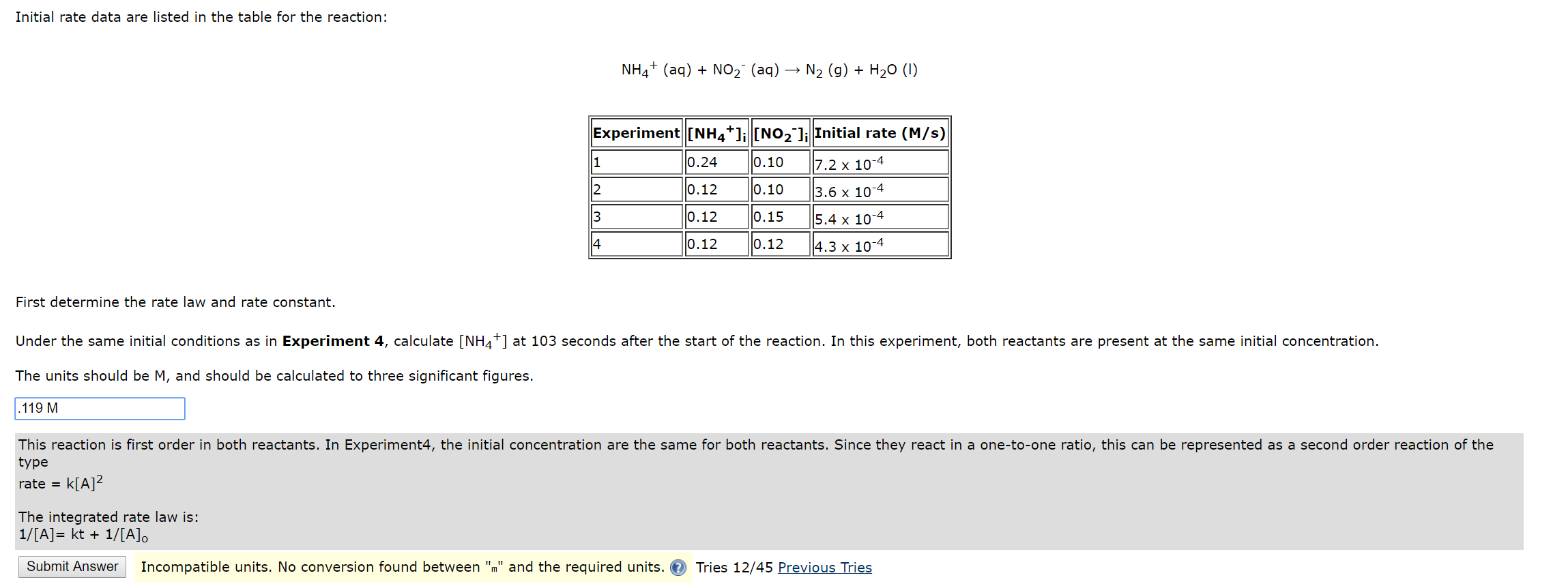 Solved Initial Rate Data Are Listed In The Table For The