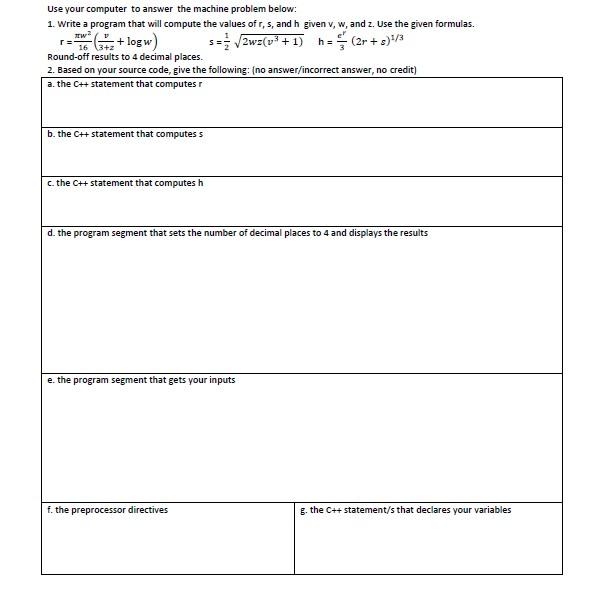 Solved Use your computer to answer the machine problem | Chegg.com