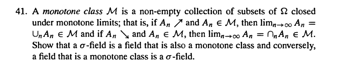 Solved 41. A monotone class M is a non-empty collection of | Chegg.com