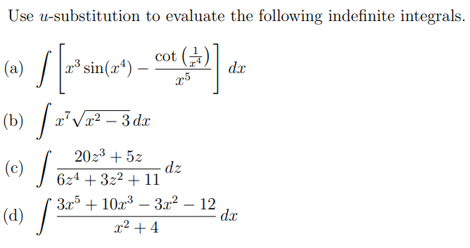 Solved Use u-substitution to evaluate the following | Chegg.com