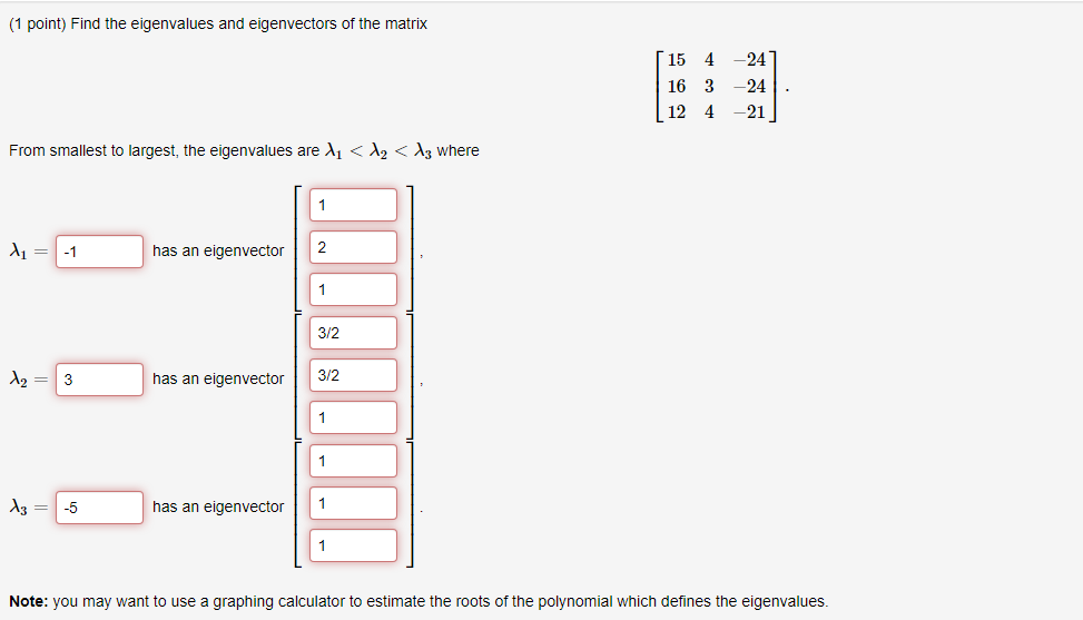 Solved 1 Point Find The Eigenvalues And Eigenvectors Of