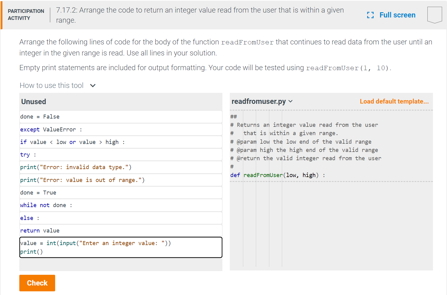 Solved 7.17.2: Arrange the code to return an integer value | Chegg.com