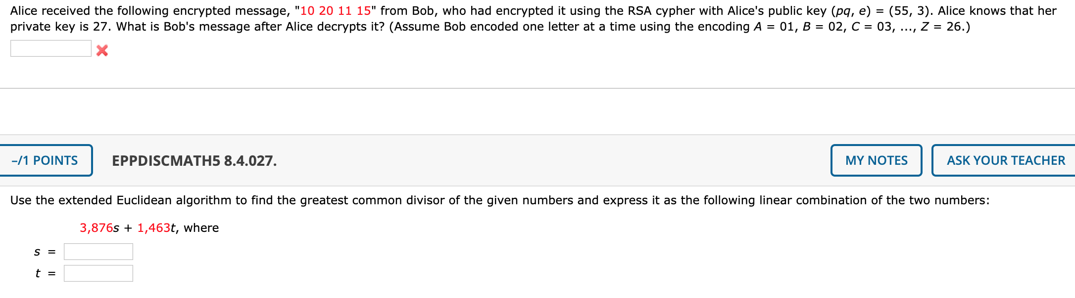 Solved Alice received the following encrypted message, "10 | Chegg.com