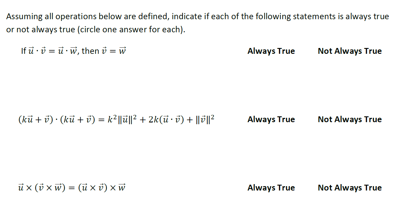 Solved Assuming all operations below are defined, indicate | Chegg.com