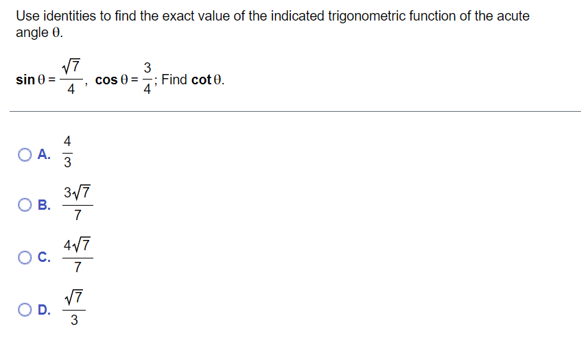 Solved Use identities to find the exact value of the | Chegg.com