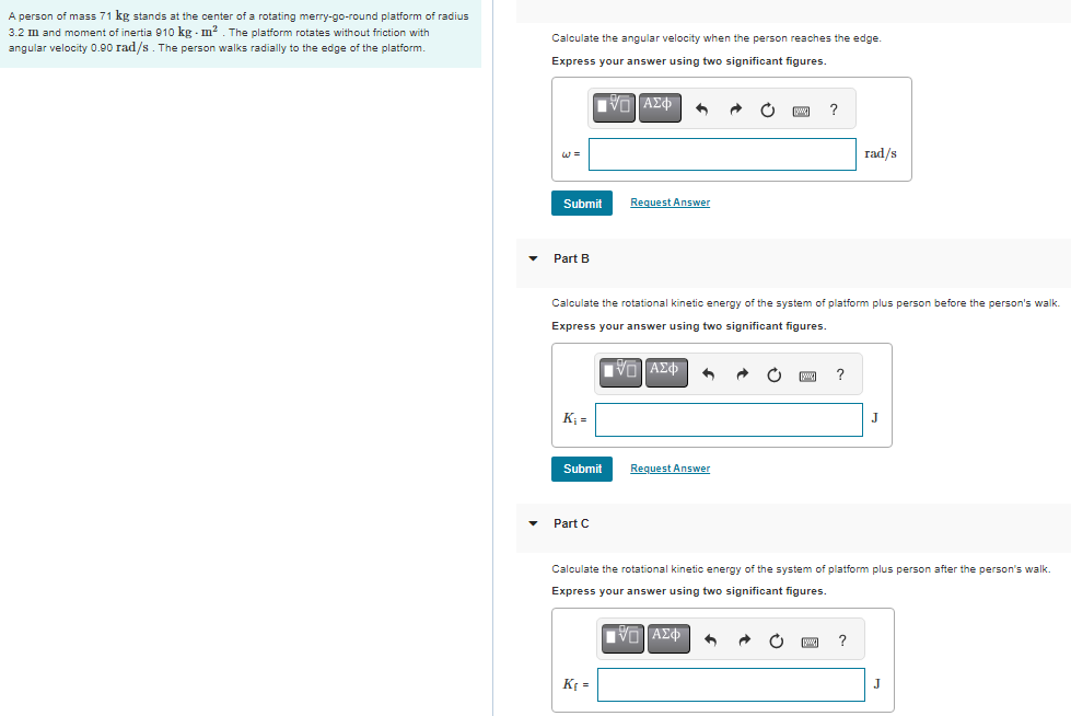 Solved A person of mass 71 kg stands at the center of a | Chegg.com