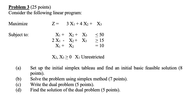 Solved Problem 3 (25 points) Consider the following linear | Chegg.com