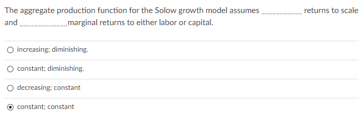 Solved The aggregate production function for the Solow | Chegg.com