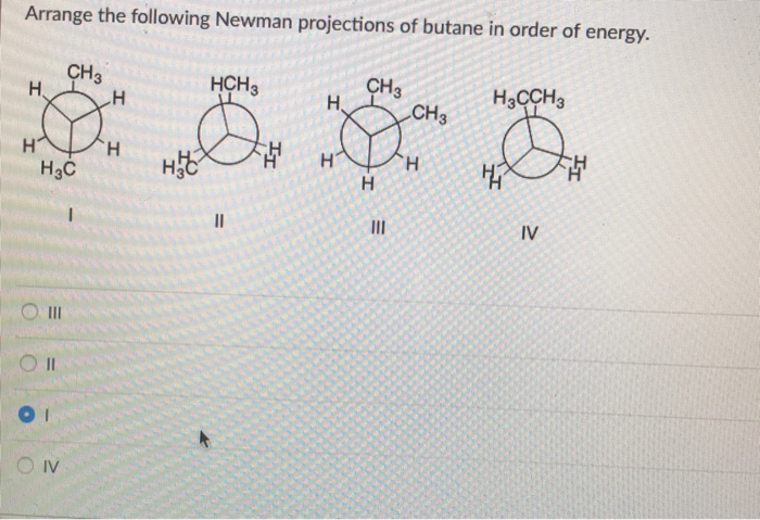 Arrange the following Newman projections of butane in | Chegg.com