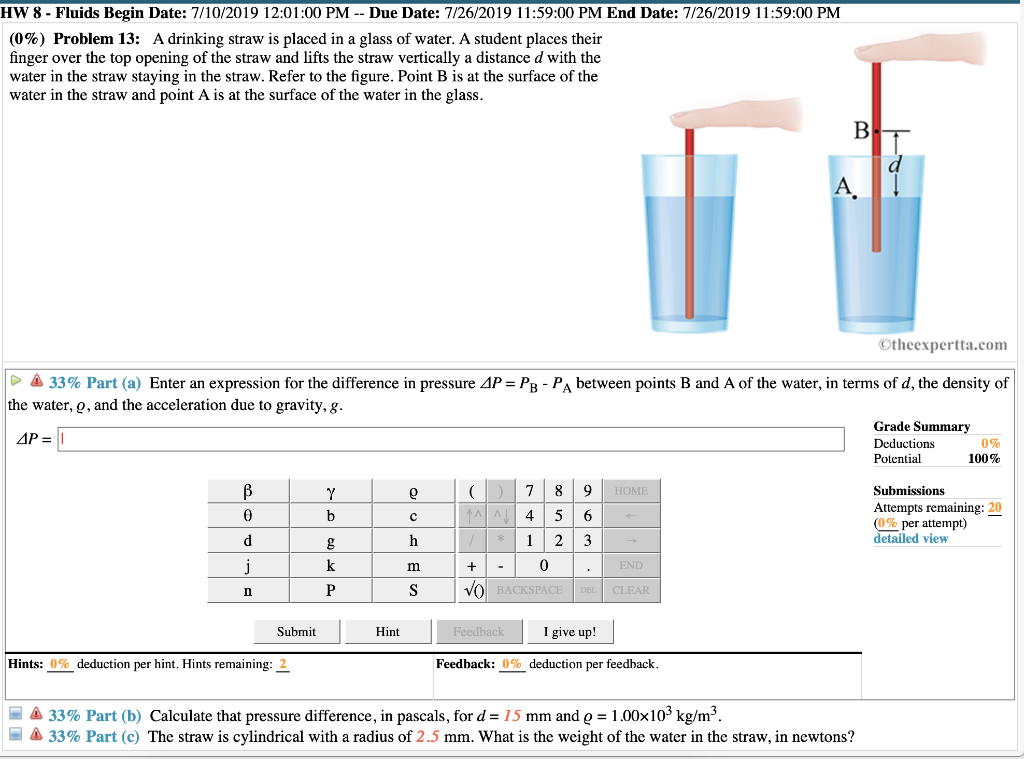 Solved: HW 8 - Fluids Begin Date: 7/10/2019 12:01:00 PM --... | Chegg.com
