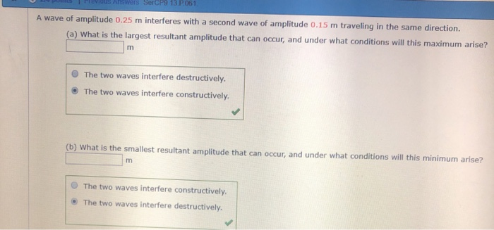 Solved FiEvidus Answers SerCP9 13 P.061 A wave of amplitude | Chegg.com