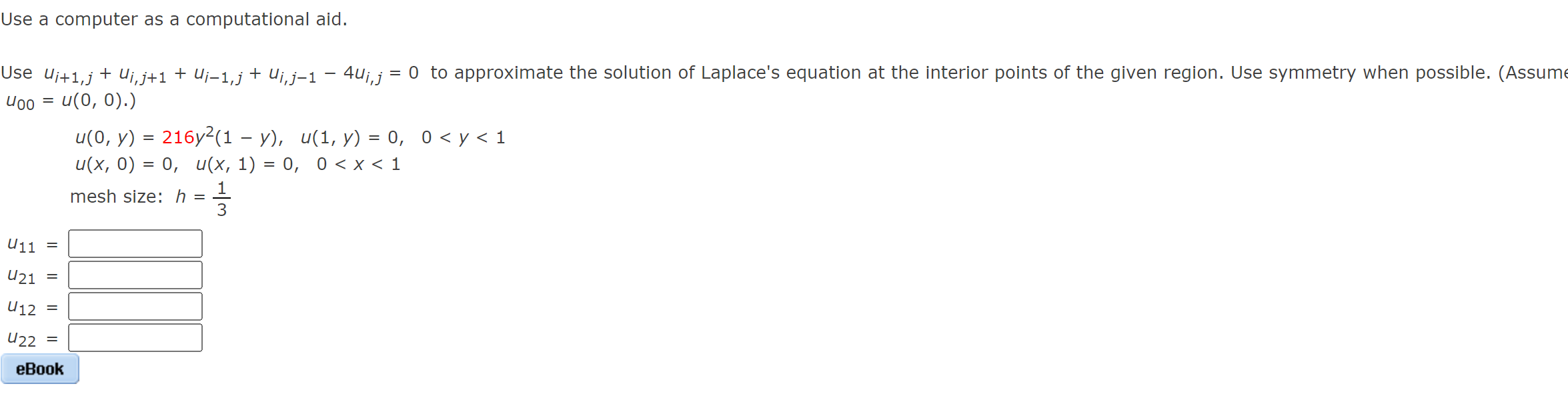 Solved Use a computer as a computational aid. u00=u(0,0).) | Chegg.com