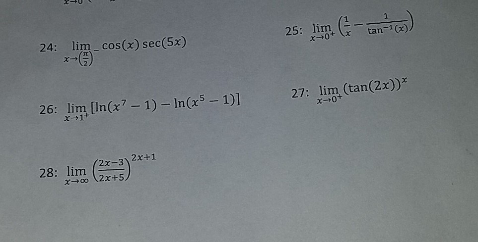 Solved 24: lim_ cos(x) sec(5x) 25: lim (1 1 x-0 + (x | Chegg.com