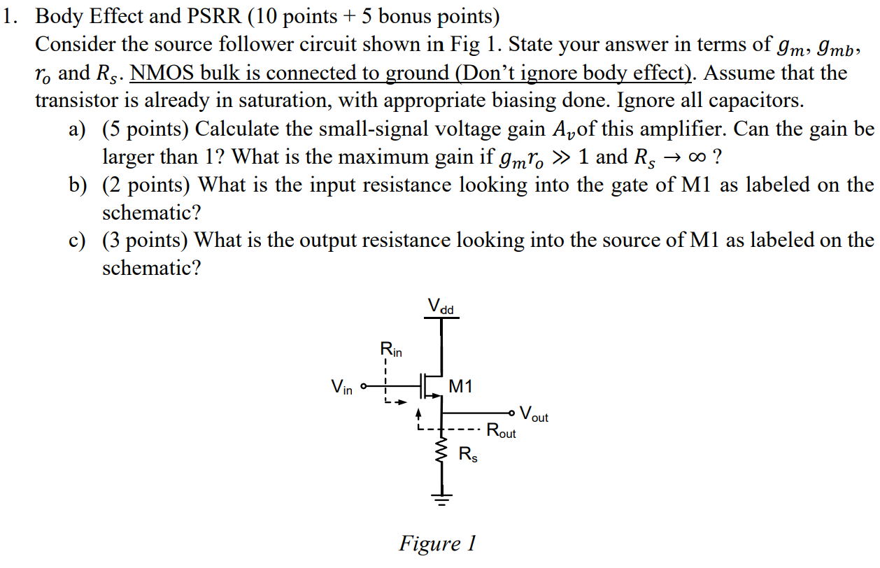 Solved Body Effect and PSRR ( 10 points +5 bonus points) | Chegg.com