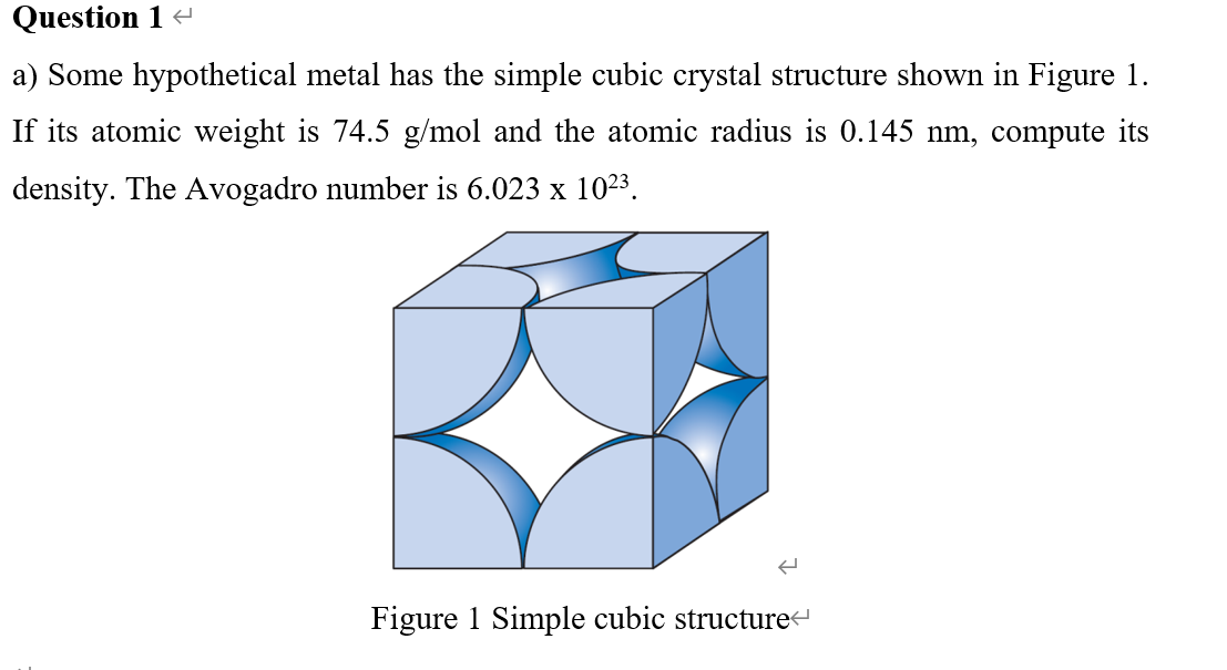 Solved a) Some hypothetical metal has the simple cubic | Chegg.com