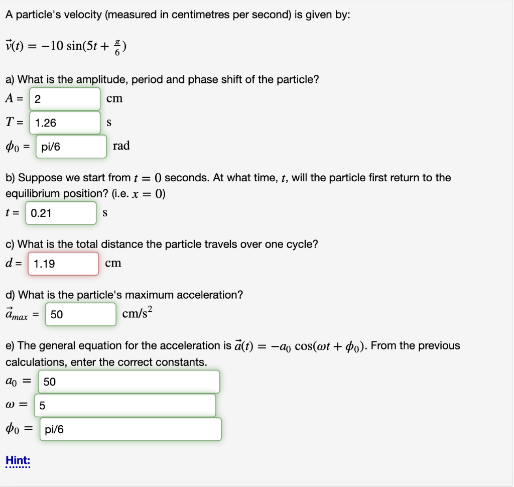Solved A particle's velocity (measured in centimetres per | Chegg.com