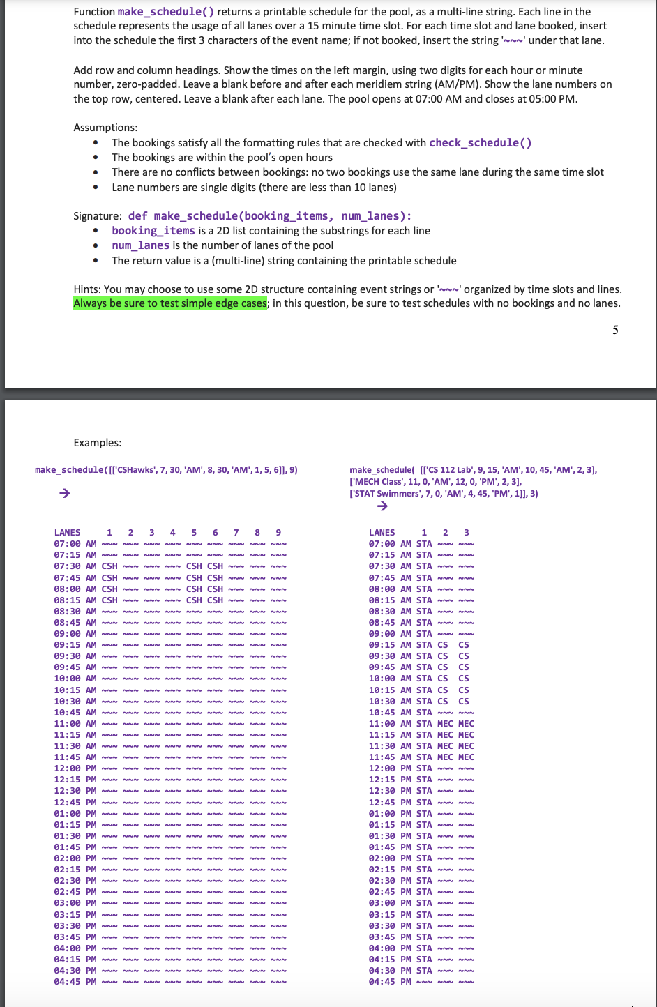 Solved Function make_schedule() ﻿returns a printable | Chegg.com