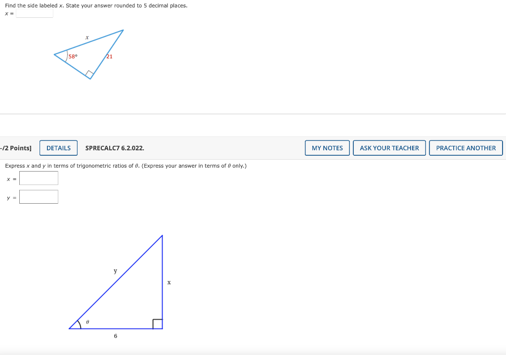Solved Find the side labeled x. State your answer rounded to | Chegg.com