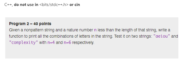 C++, do not use in or cin Program 2 - 40 points | Chegg.com