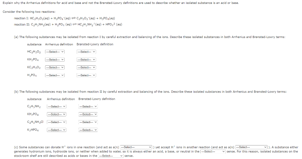 Solved Explain why the Arrhenius definitions for acid and | Chegg.com